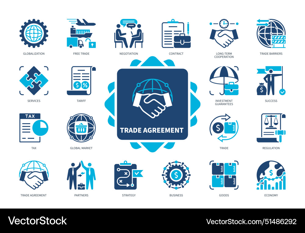 Trade agreement solid icon set Royalty Free Vector Image