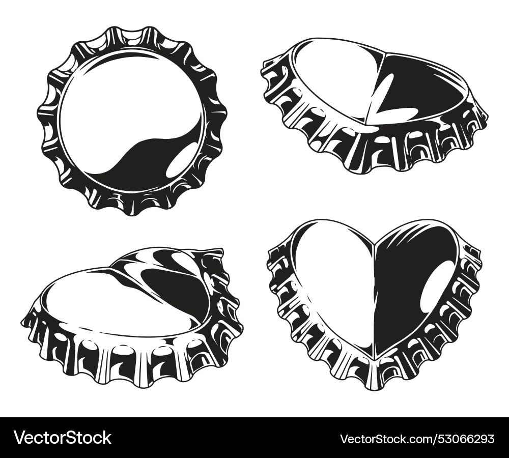 Bottle caps set stickers monochrome Royalty Free Vector