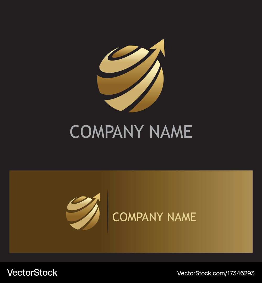 Globe sphere arrow technology gold logo Royalty Free Vector