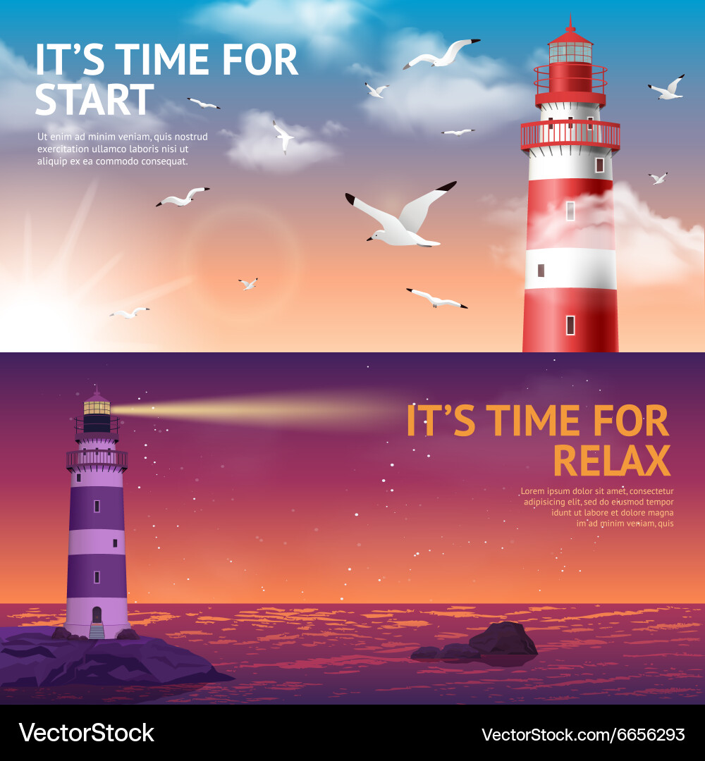 Lighthouse banner set Royalty Free Vector Image