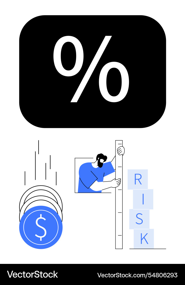 Percentage symbol falling coins and a figure Vector Image