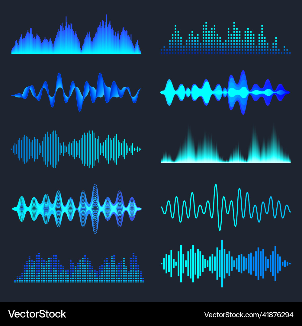Blue colorful sound waves collection analog Vector Image