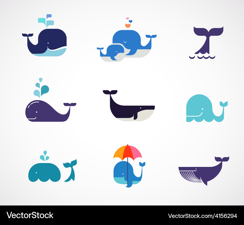 Collection of whale icons Royalty Free Vector Image