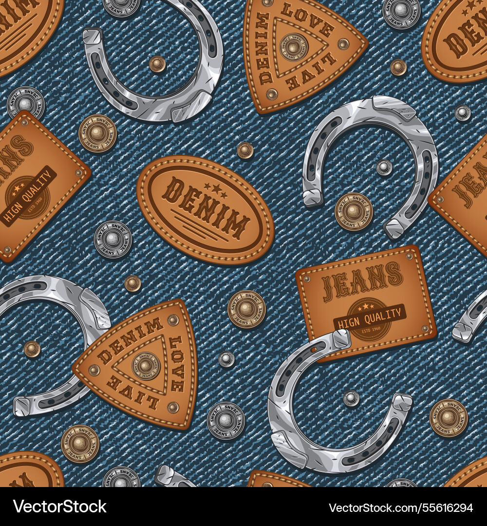Denim pattern with buttons rivets leather patches Vector Image