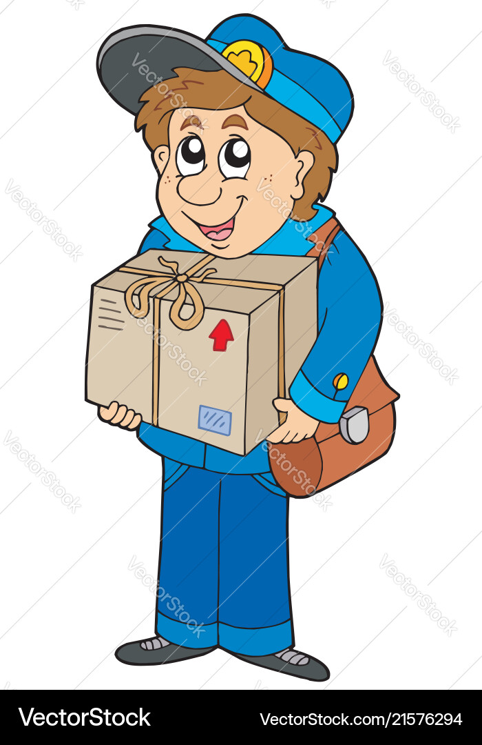 Mailman delivering box Royalty Free Vector Image