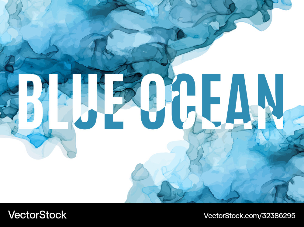 Blue ink background wet hand drawn Royalty Free Vector Image