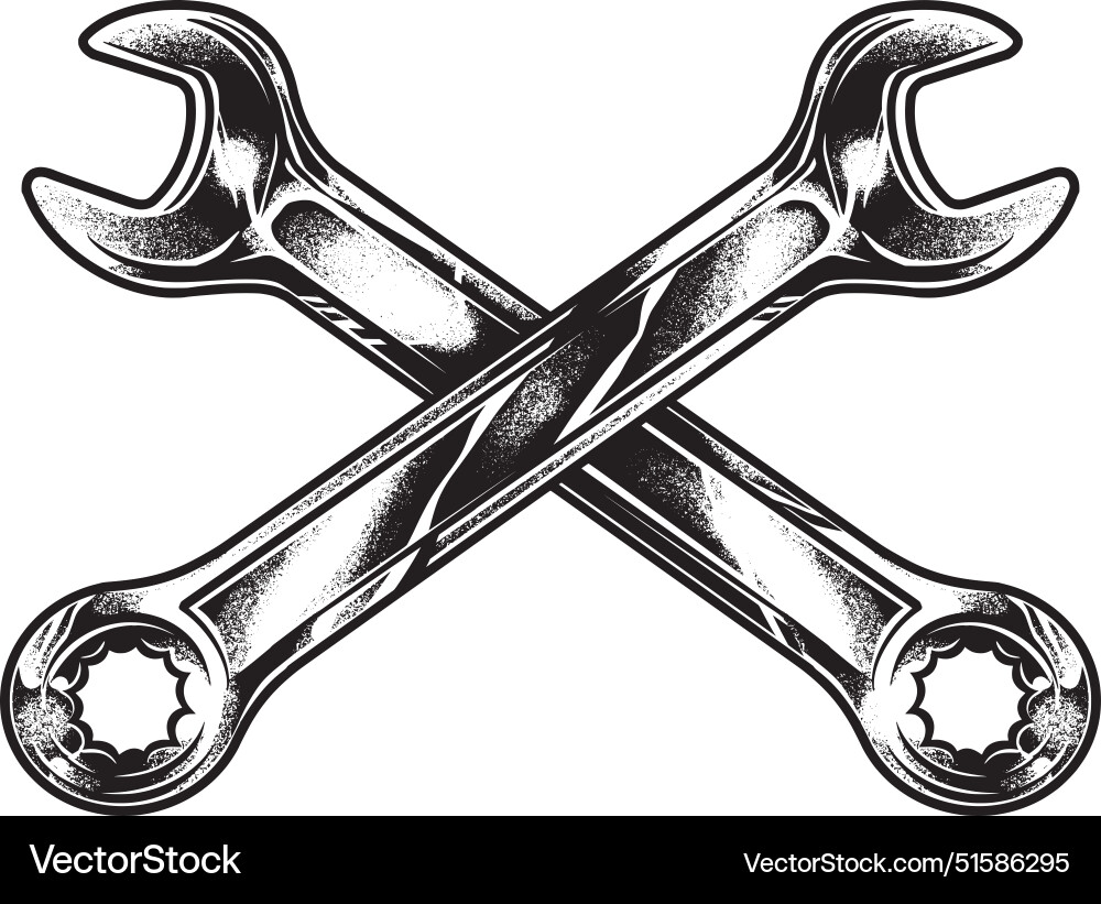 Crossed wrenches handrawing graphic Royalty Free Vector