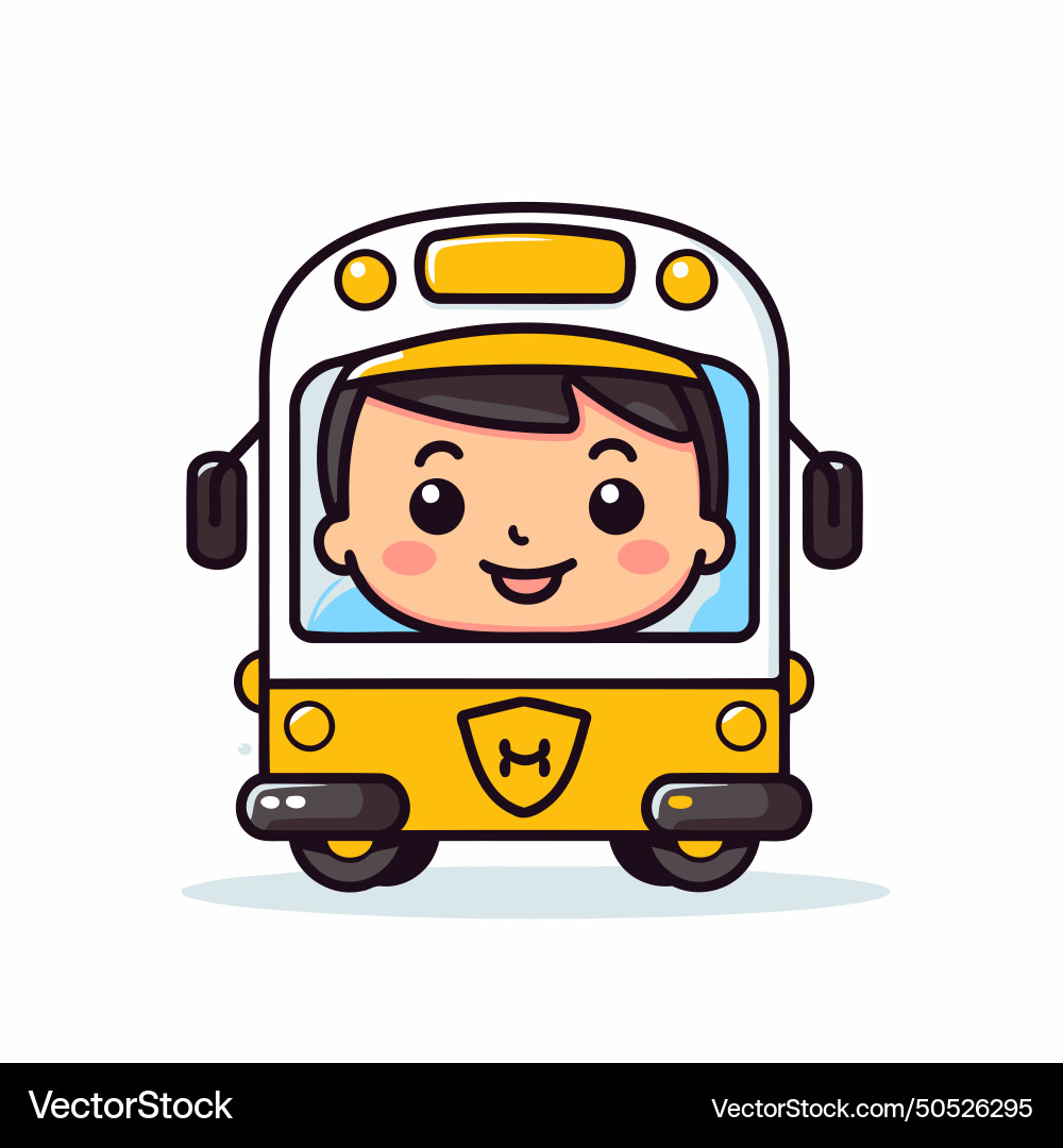 Cute boy in school bus cartoon Royalty Free Vector Image