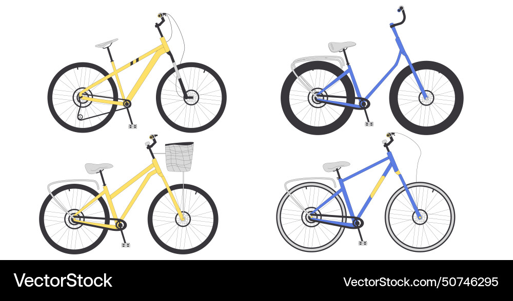Cycling on bicycles set isolated white Royalty Free Vector