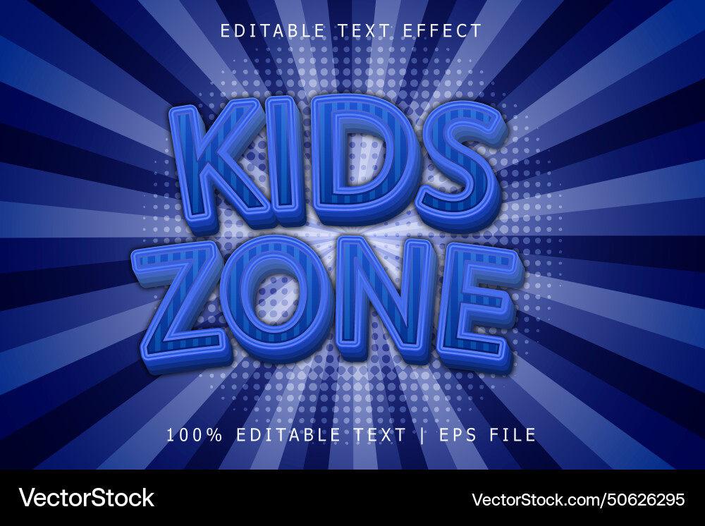 Kids zone editable text effect 3 dimension emboss Vector Image