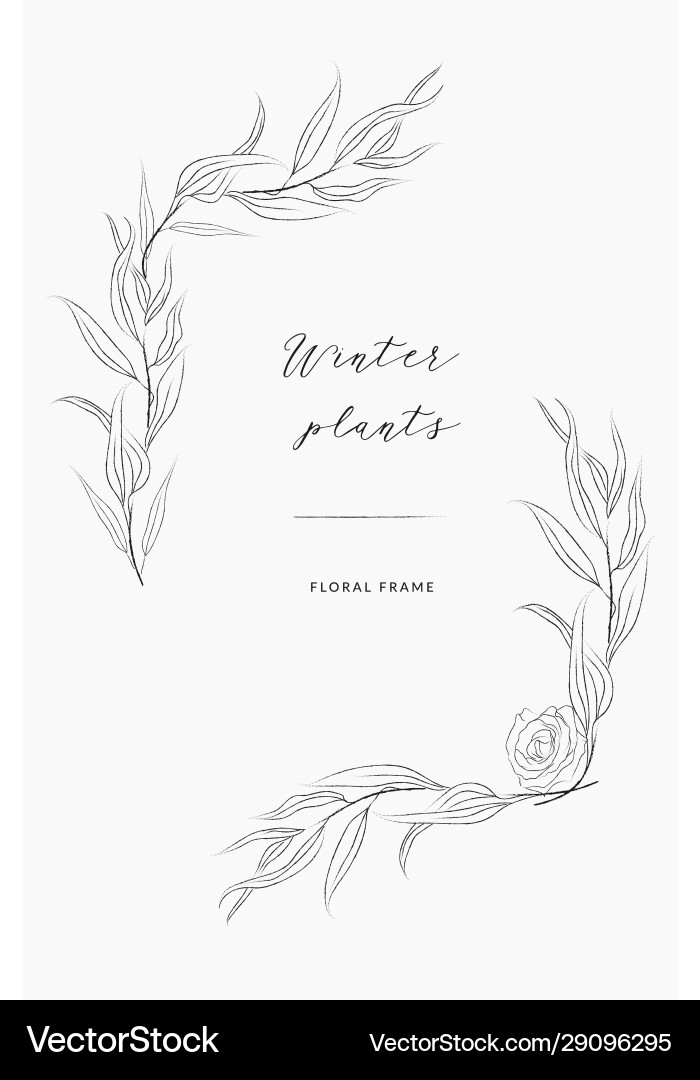 Line drawing floral wreath frame branches Vector Image