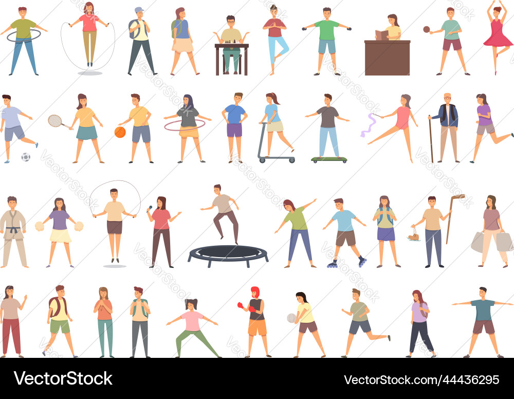 School movement activities icons set cartoon Vector Image