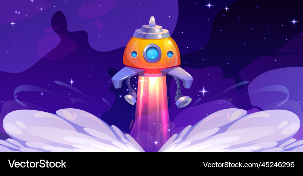 Cartoon spacecraft launch into outer space Vector Image