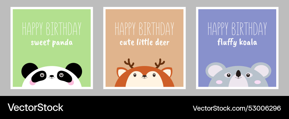 Cute animal birthday cards for kids Royalty Free Vector