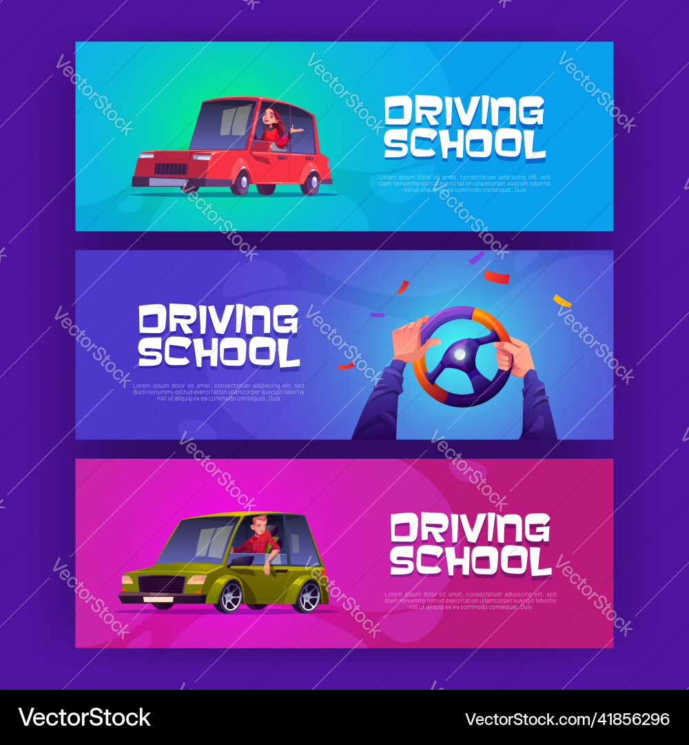 Driving school posters with people in cars Vector Image