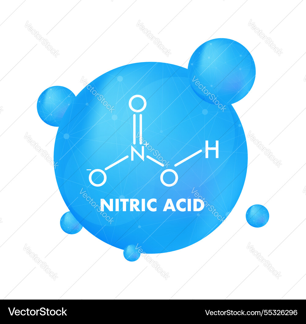 Nitric acid molecular structure with blue spheres Vector Image