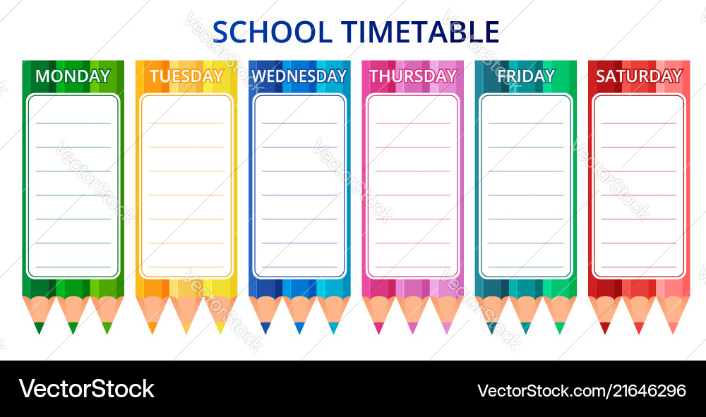 Template school timetable for students or pupils Vector Image