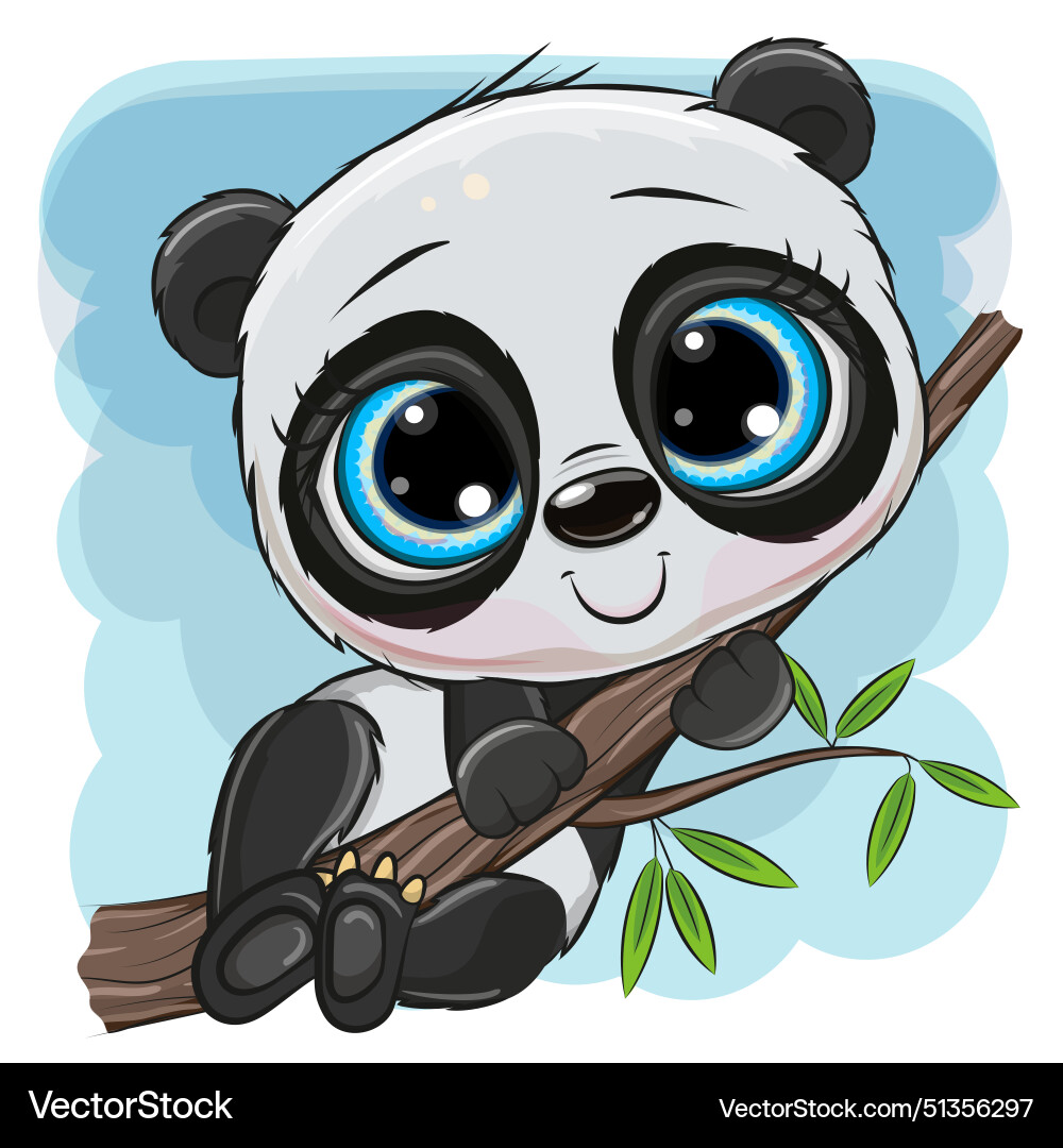 Cartoon panda is sitting on a tree Royalty Free Vector Image