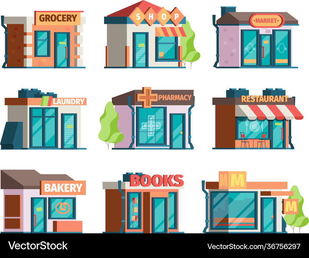 Storefront facade urban local market Royalty Free Vector