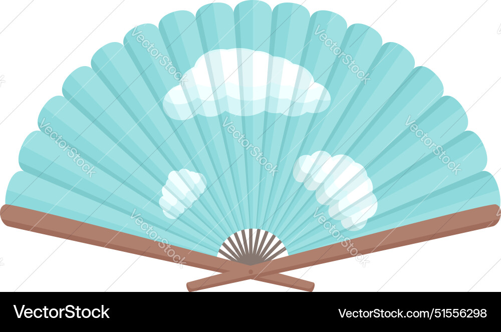 Blue hand fan with clouds displaying traditional Vector Image
