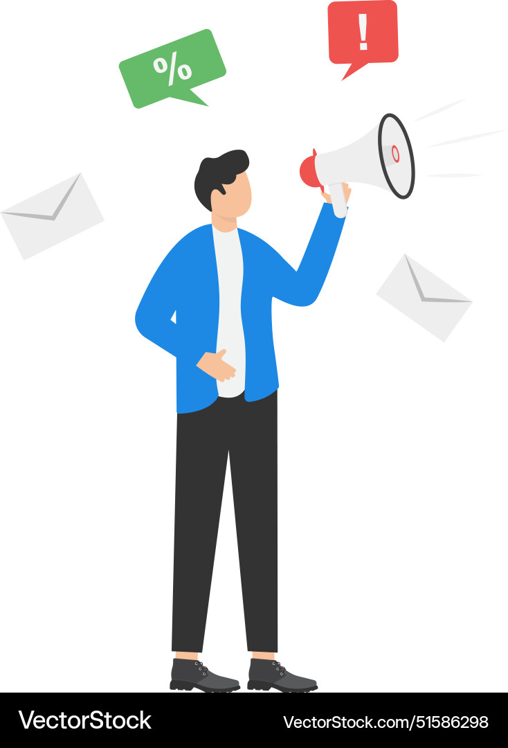 Businessman talking into megaphone make an announ Vector Image