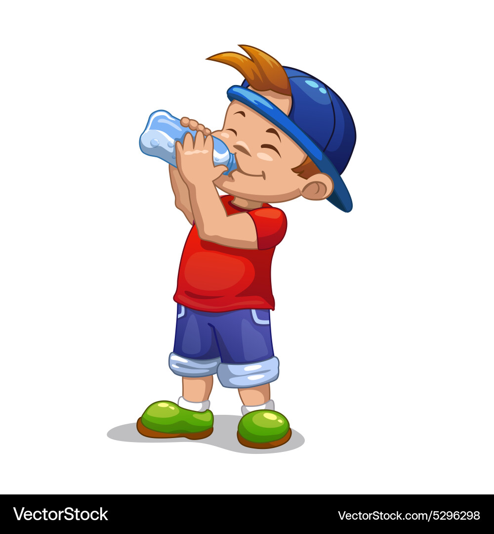 Little boy drinks water Royalty Free Vector Image