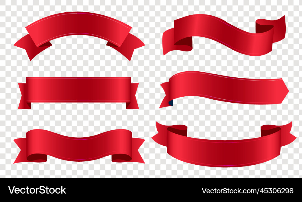 Red silk ribbon big set transparent background Vector Image