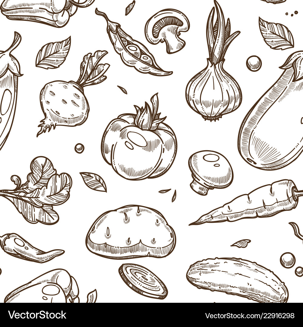 Vegetables sketch seamless pattern Royalty Free Vector Image