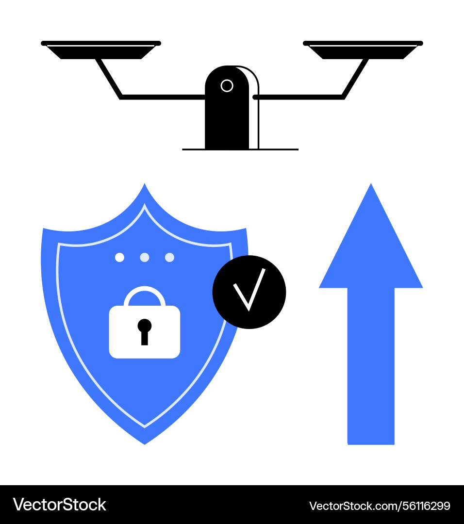 Balance scale with security shield lock Royalty Free Vector