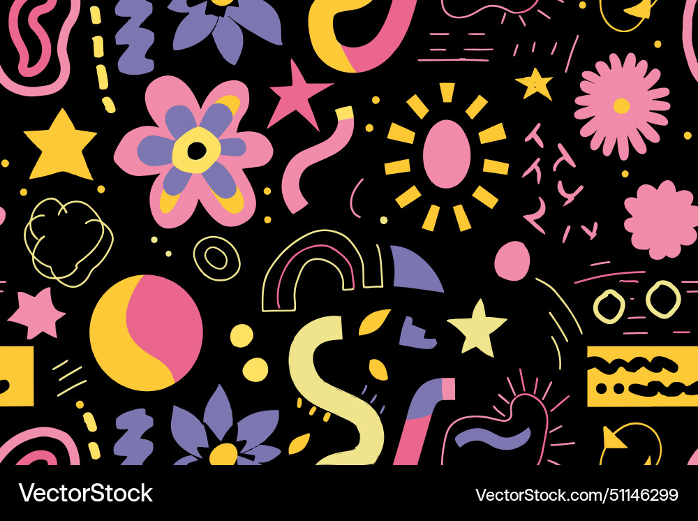 Fun shapes children seamless pattern flower Vector Image