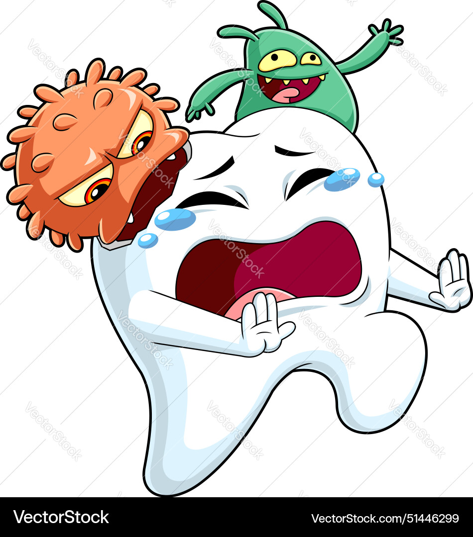 Tooth cartoon character attacked by germs Vector Image