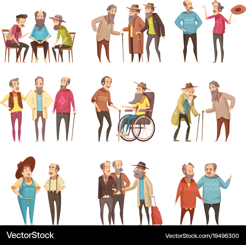 Senior men cartoon icons set Royalty Free Vector Image