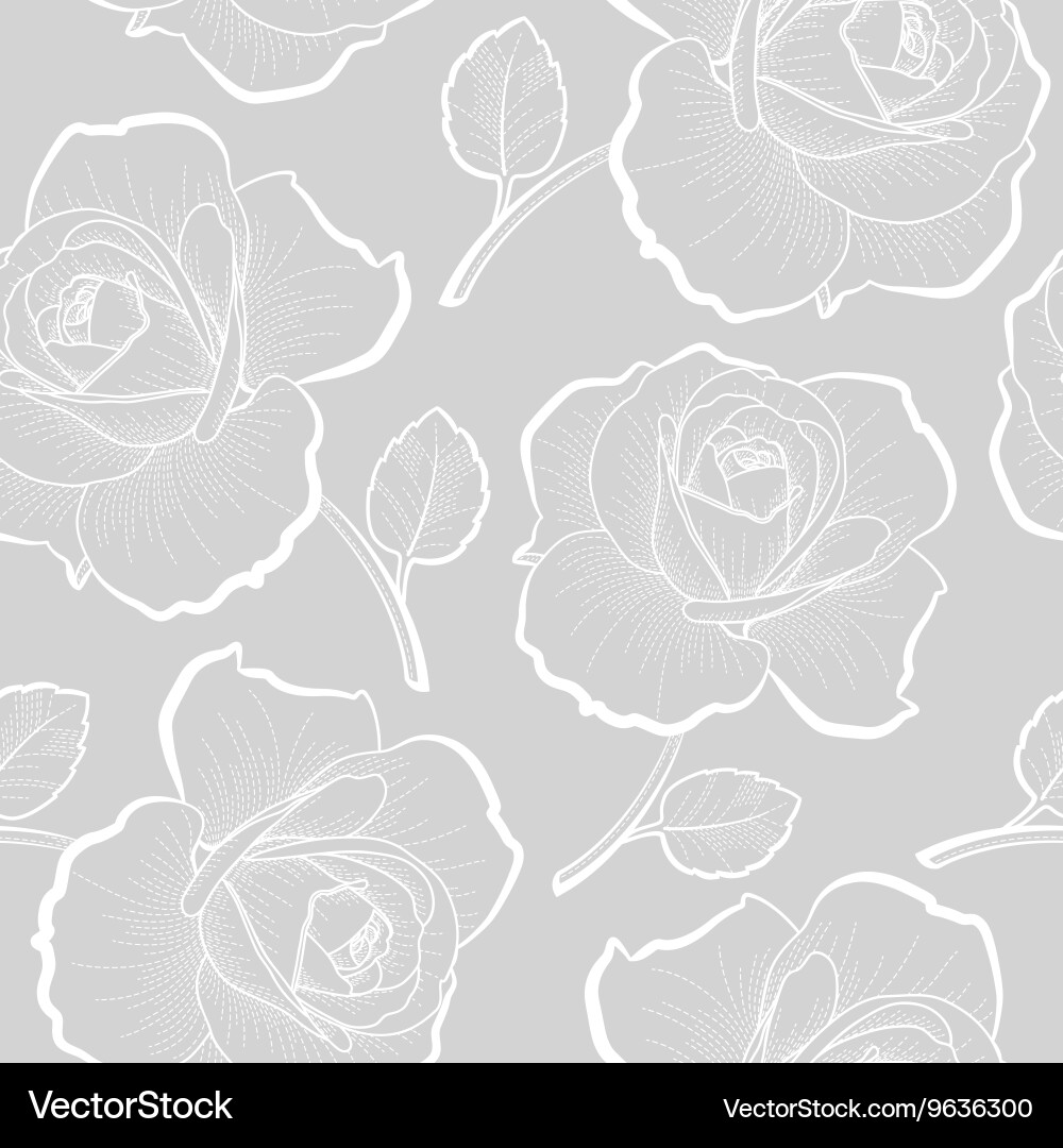 White outline roses on gray seamless pattern Vector Image