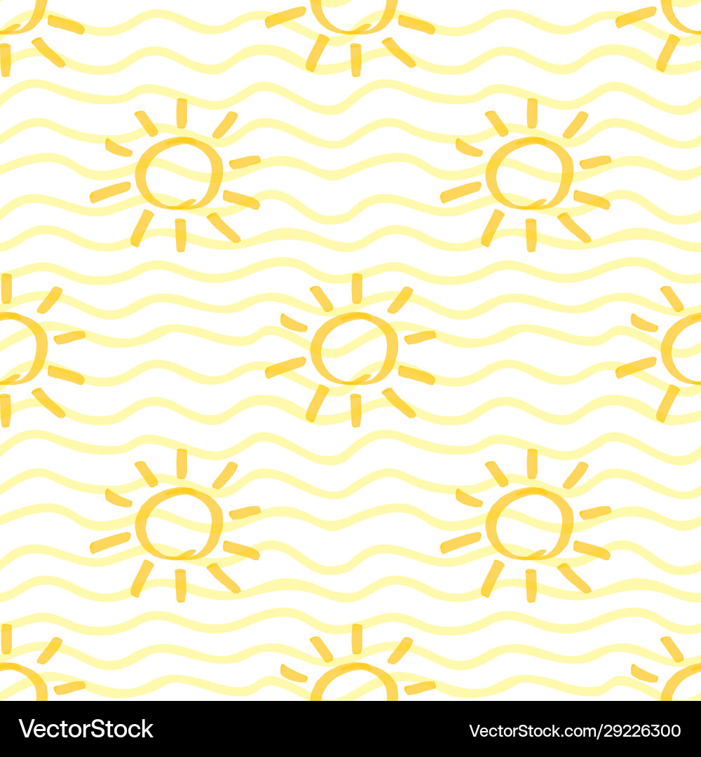 Yellow marker sun seamless pattern Royalty Free Vector Image