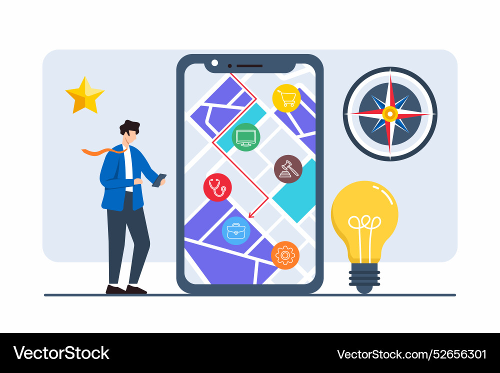 Flat of professional using gps device to navigate Vector Image