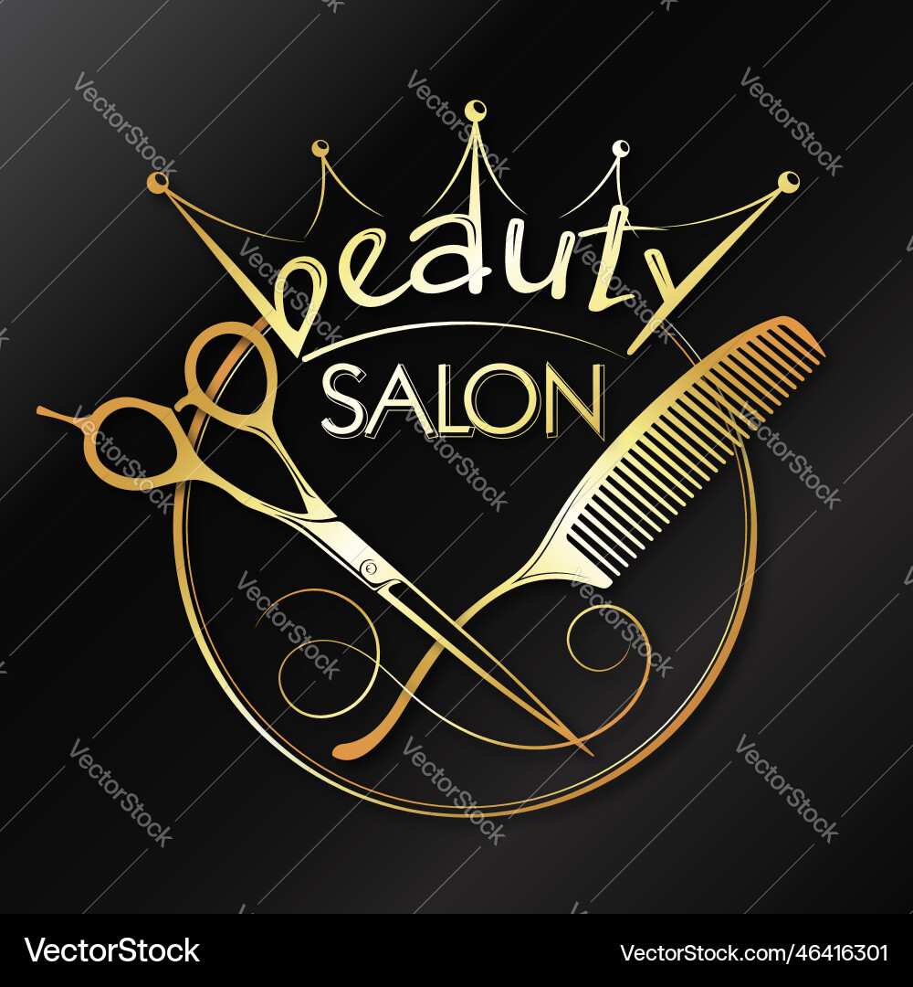 Golden scissors comb and crown Royalty Free Vector Image