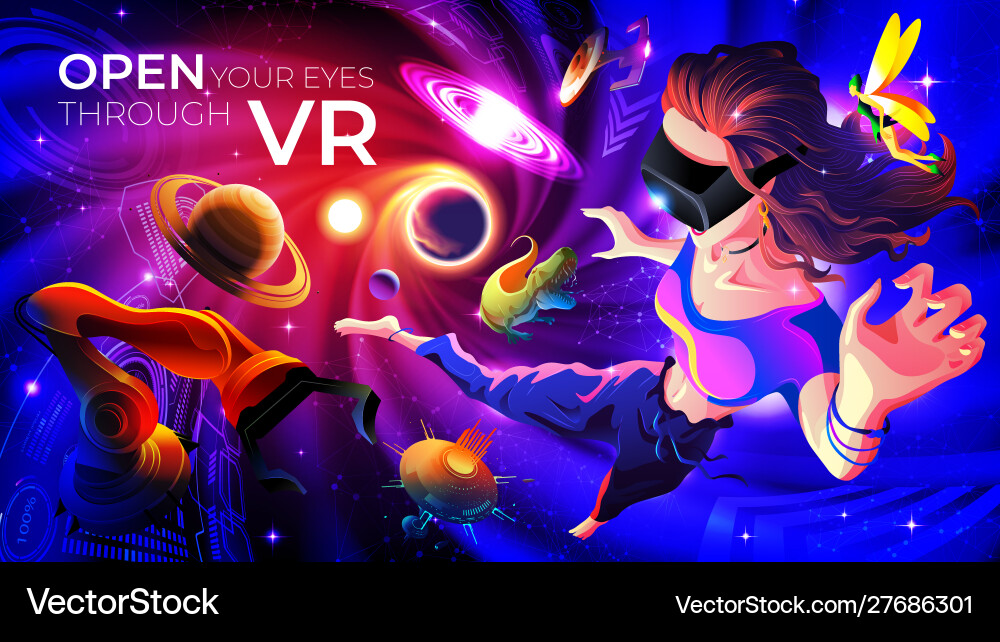 Open your eyes through vr Royalty Free Vector Image