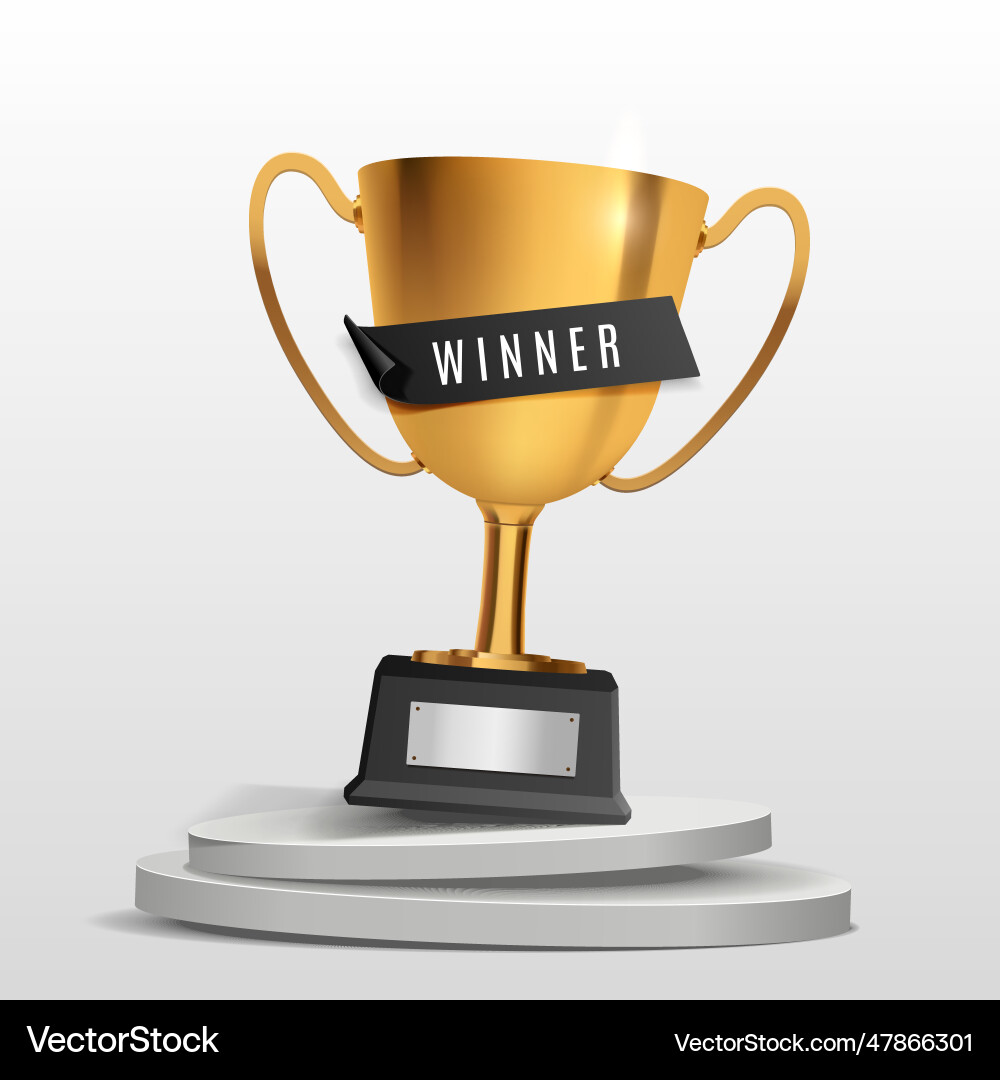 Winner background gold trophy cup with podium Vector Image