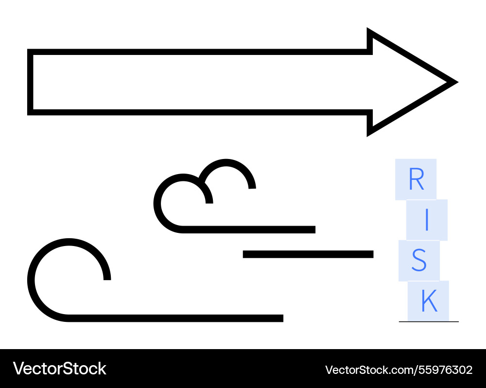 Bold arrow moving forward amid winds and risk Vector Image