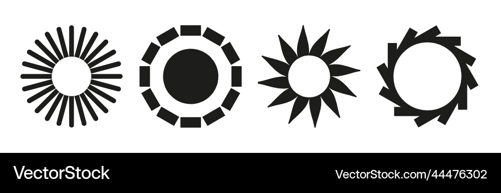 Collection of 4 different black sun abstraction Vector Image