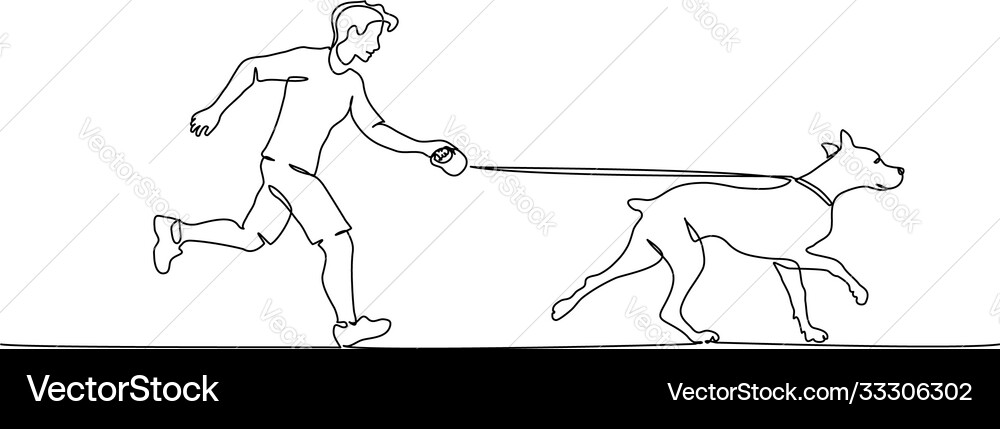 Man running with dog continuous one line art Vector Image