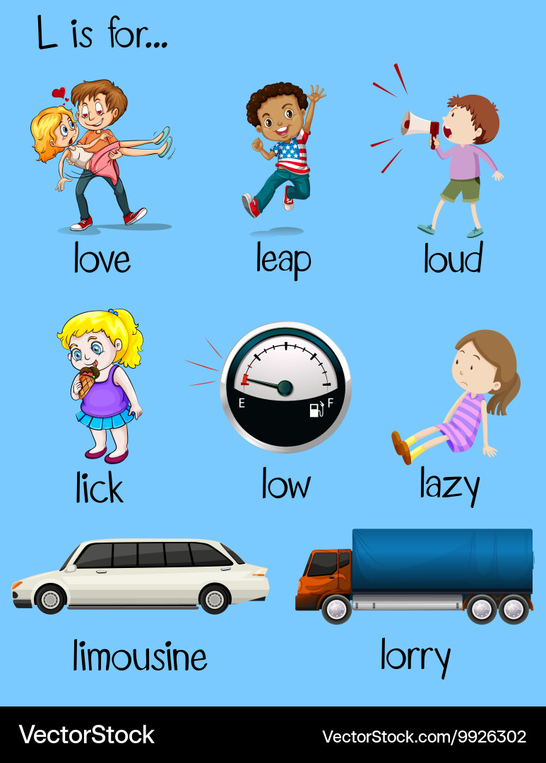 Many words for letter l Royalty Free Vector Image