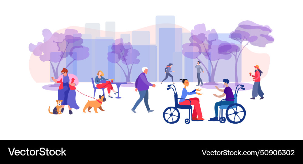People going along city street with trees Vector Image