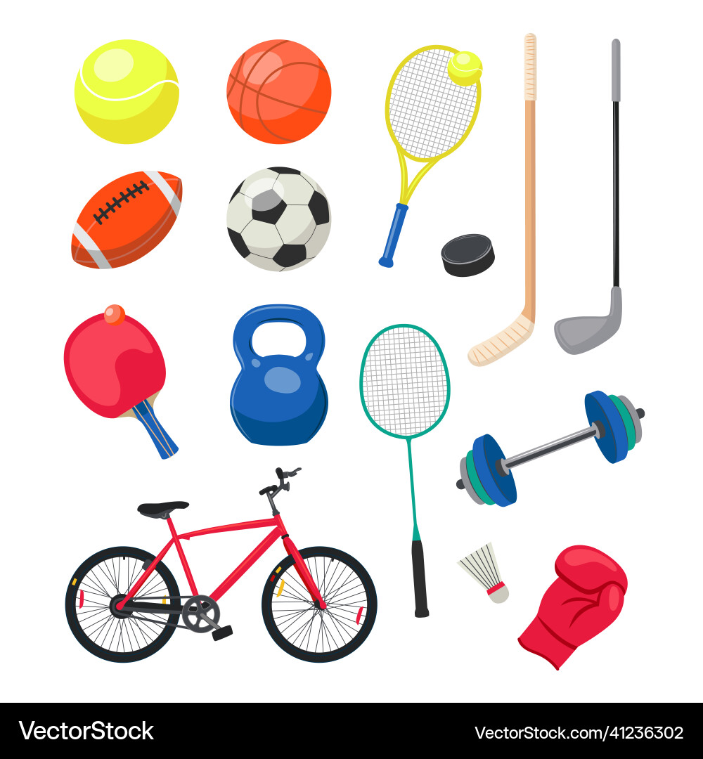 Sports objects or equipment flat set Royalty Free Vector