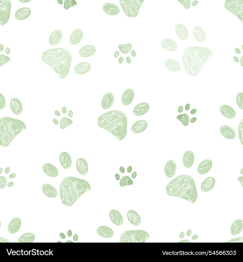 Green doodle paw prints seamless fabric design Vector Image