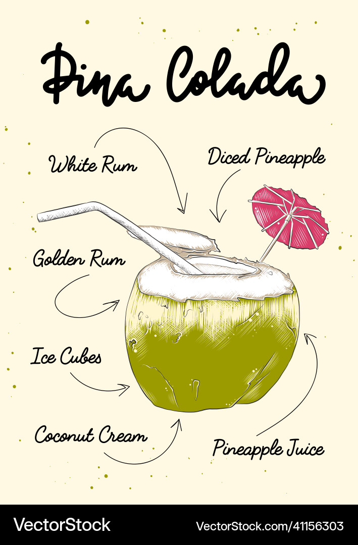 Pina Colada Cocktail Art Royalty Free Vector Image