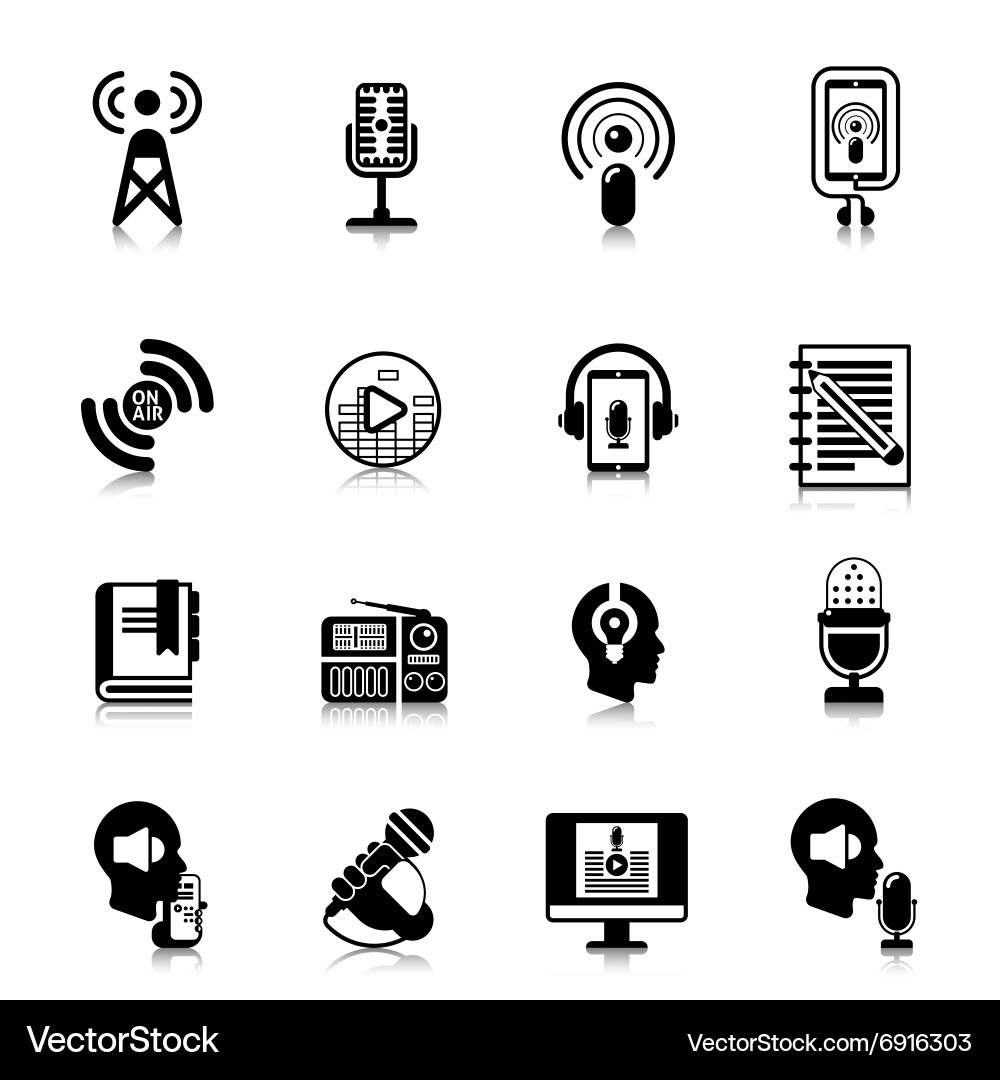 Podcast black icons channel concept Royalty Free Vector