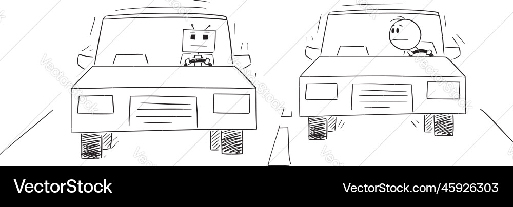 Robot or ai driving autonomous car cartoon stick Vector Image