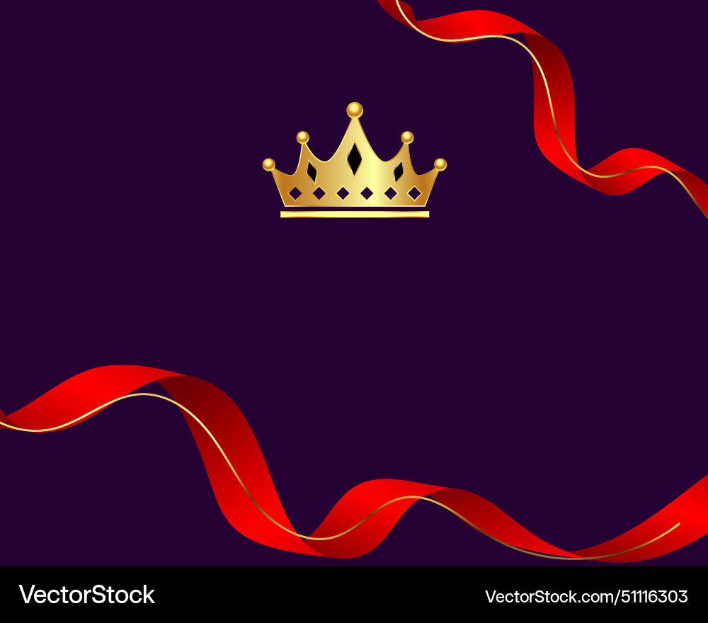 Royal golden crown background with red ribbon Vector Image