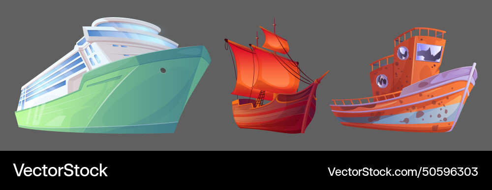 Set of ships isolated on background Royalty Free Vector